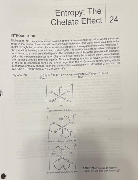 Solved eot EXPERIMENT QUESTIONS Entropy: The Chelate Effect | Chegg.com