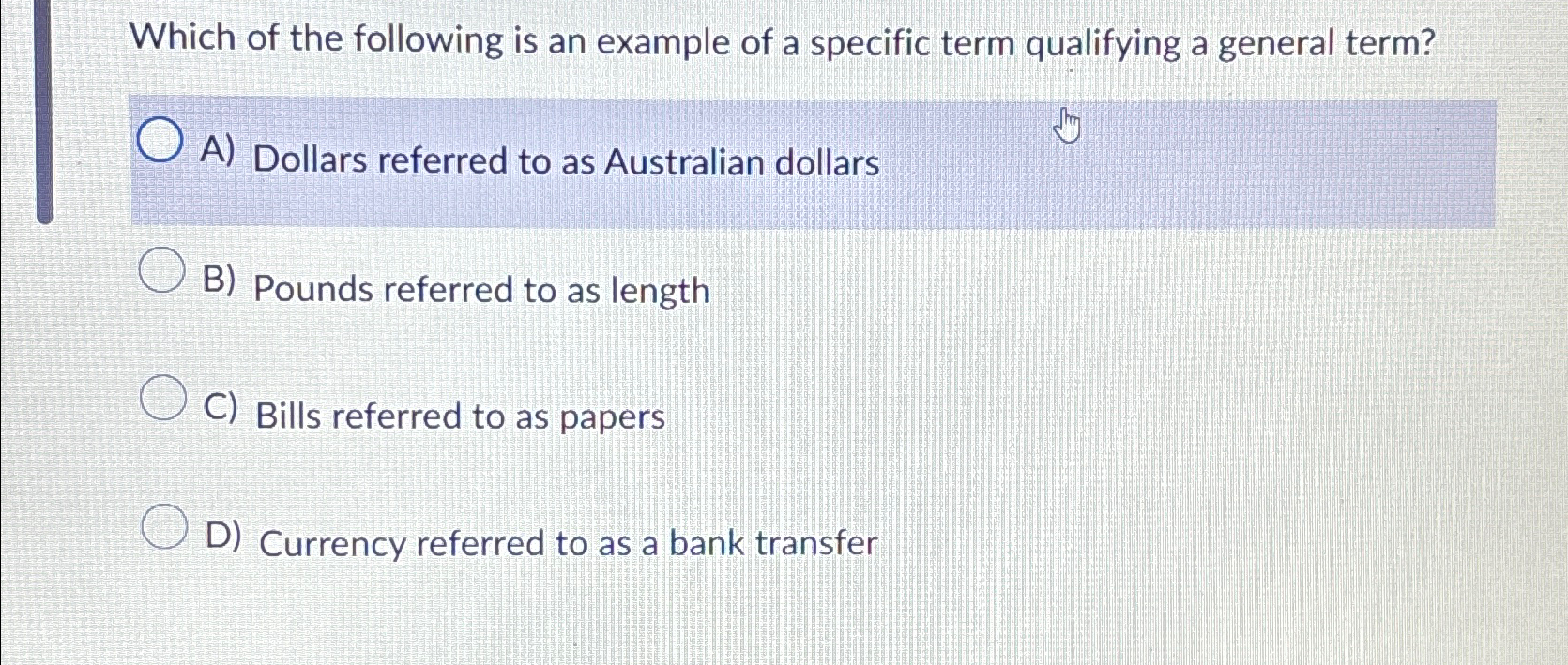 Solved Which of the following is an example of a specific | Chegg.com