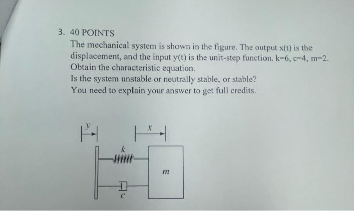 Solved 3. 40 POINTS The mechanical system is shown in the | Chegg.com
