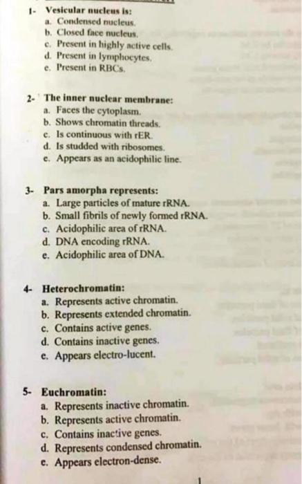 Solved 1- Vesicular nucleus is: a Condensed nucleus. b. | Chegg.com