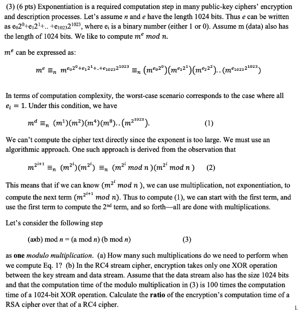 Solved (3) (6 ﻿pts) ﻿Exponentiation is a required | Chegg.com