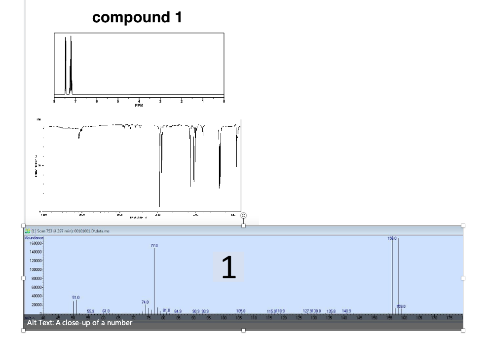 Solved Compound 1 ﻿the gcms peaks are labeled 156 ﻿and 159• | Chegg.com