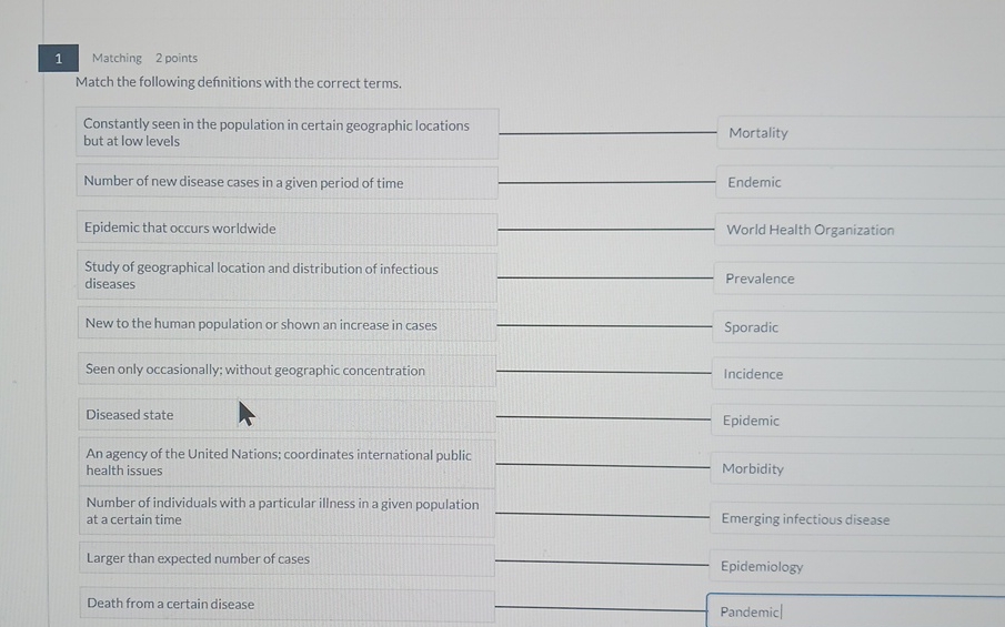 Solved 1Matching 2 ﻿pointsMatch the following definitions | Chegg.com