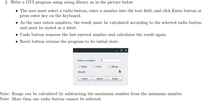 Solved 2 Write A Gui Program Using Swing Library As In The 5285