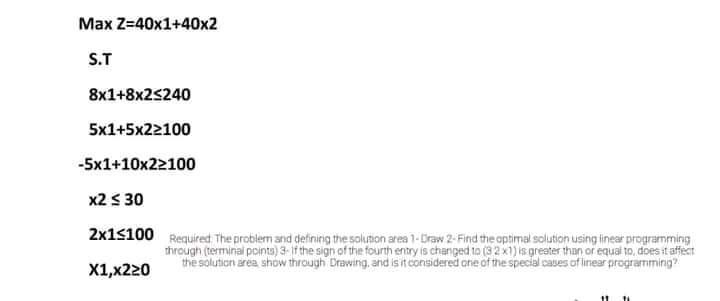Solved Max Z=40x1+40x2 S.T 8x1+8x2