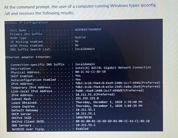 Solved At the command prompt, the user of a computer running | Chegg.com