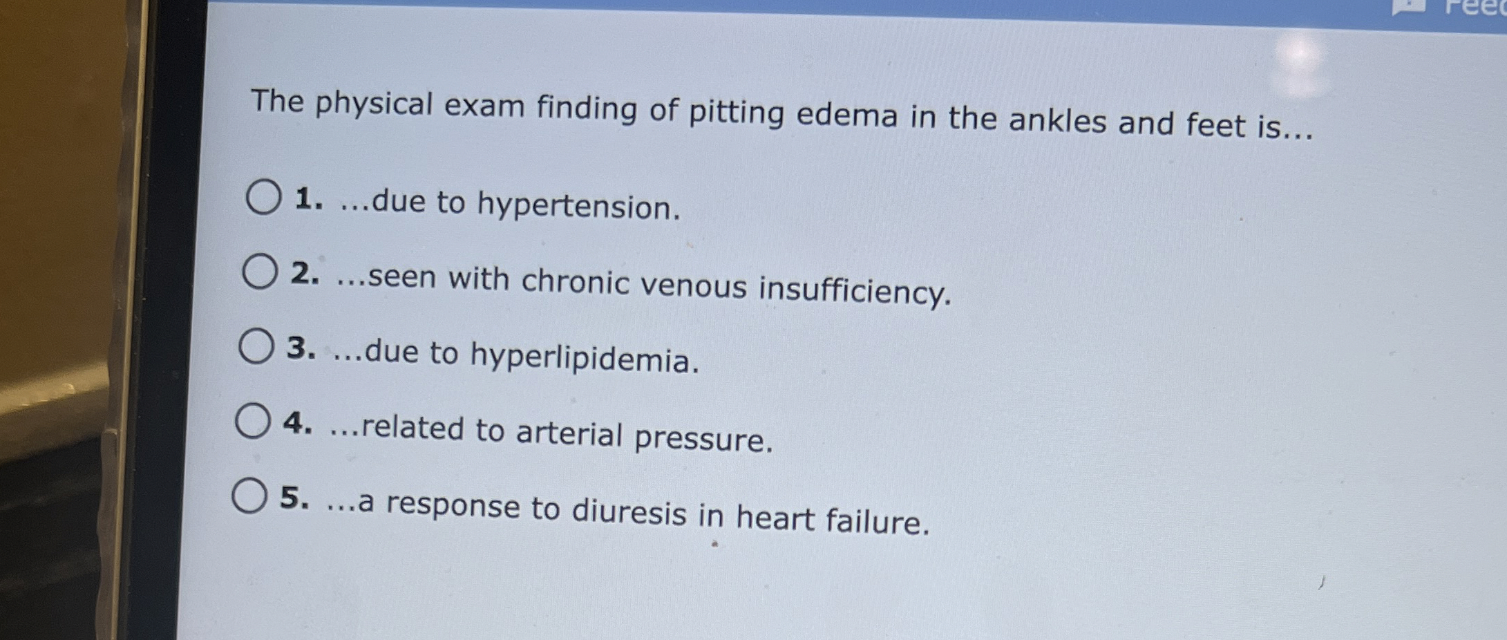 Solved The physical exam finding of pitting edema in the | Chegg.com