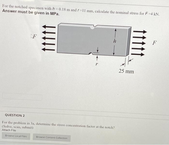 Solved For the notched specimen with h=0.18 m and r-11 mm, | Chegg.com