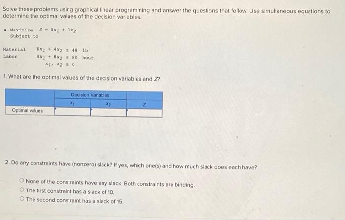 Solved Solve these problems using graphical linear | Chegg.com
