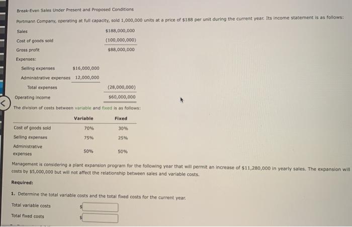 Solved Break-Even Sales Under Present and Proposed | Chegg.com