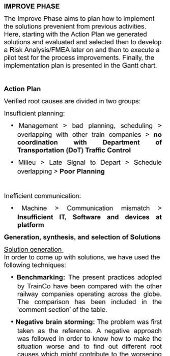 Solved IMPROVE PHASE The Improve Phase aims to plan how to | Chegg.com