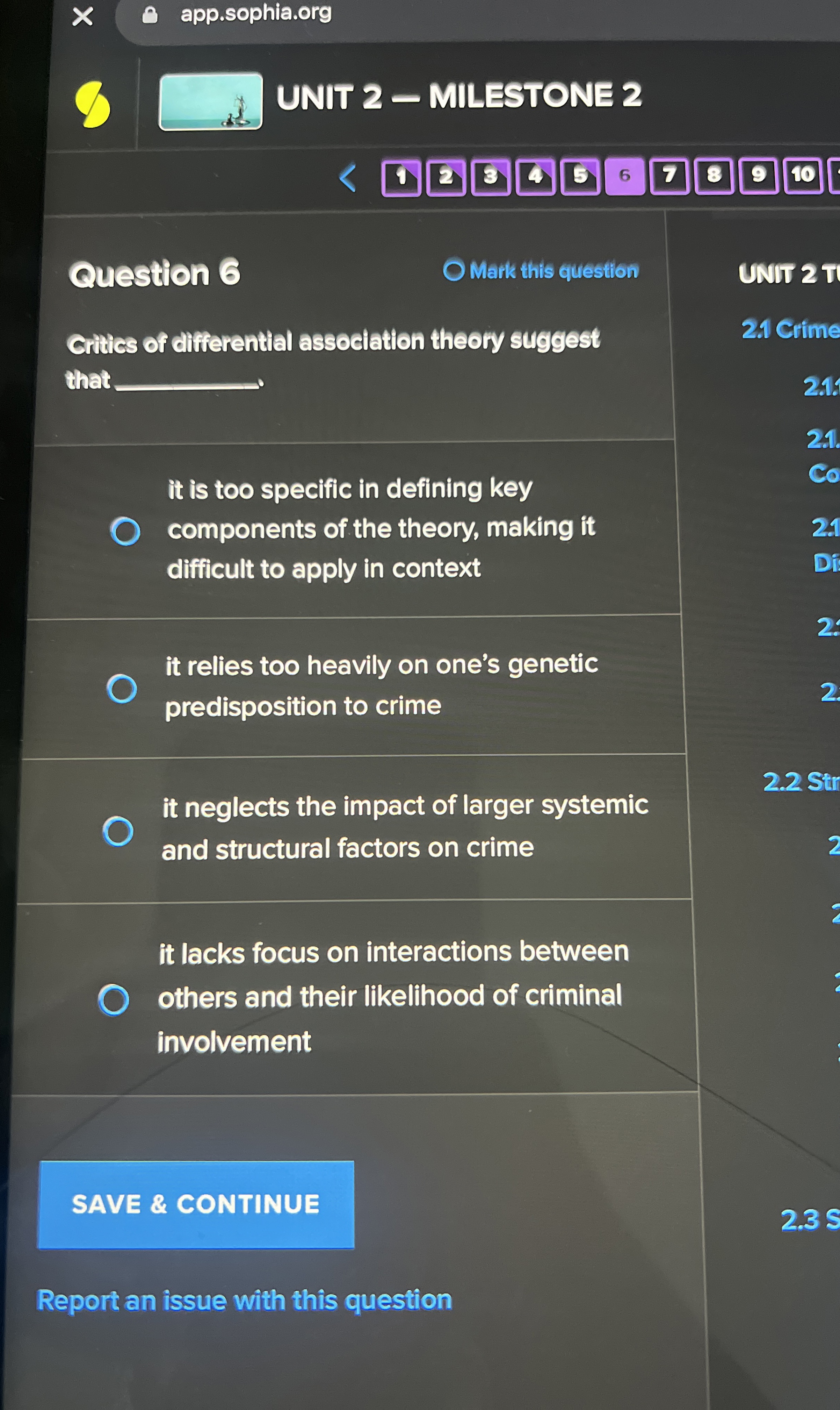 Solved app.sophia.orgaUNIT 2 - ﻿MILESTONE 2Question 6 ﻿Mark | Chegg.com