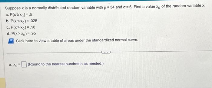 Solved Suppose x is a normally distributed random variable | Chegg.com