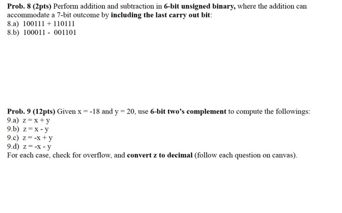 Solved Prob. 8 (2pts) Perform addition and subtraction in | Chegg.com