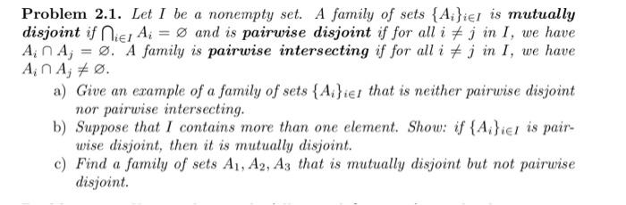 Solved Problem 2.1. Let I be a nonempty set. A family of | Chegg.com