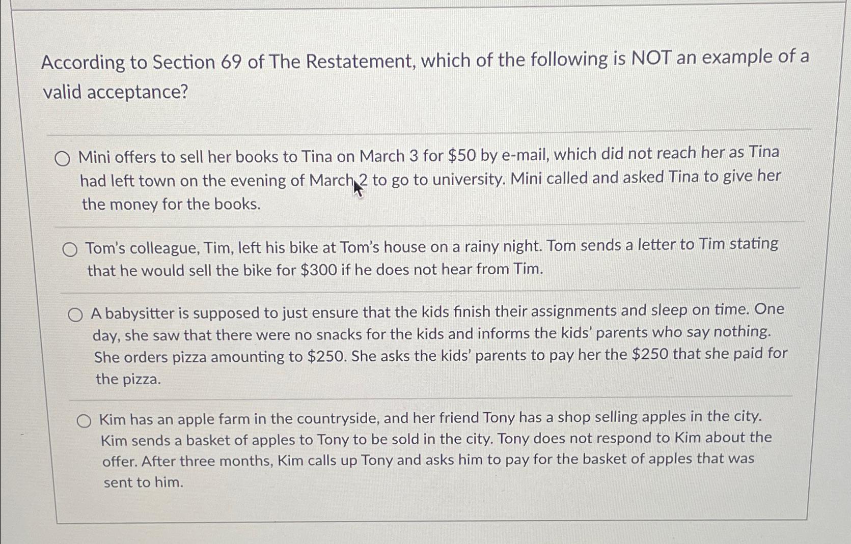 Solved According to Section 69 ﻿of The Restatement, which of | Chegg.com