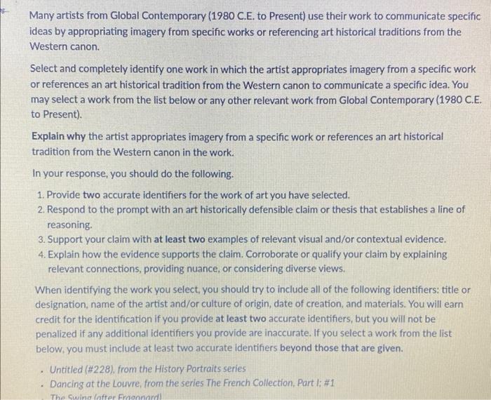 Many artists from Global Contemporary (1980 C.E. to | Chegg.com