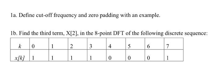 Solved 1a. Define cut-off frequency and zero padding with an | Chegg.com