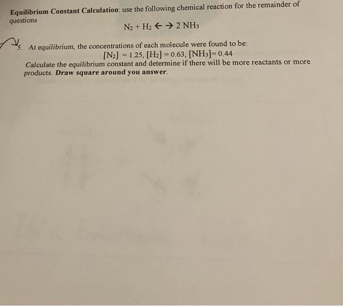 Solved Equilibrium Constant Calculation Use The Following
