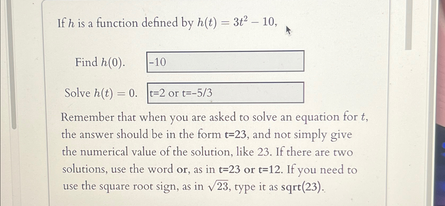 Solved If h ﻿is a function defined by h(t)=3t2-10,Find | Chegg.com