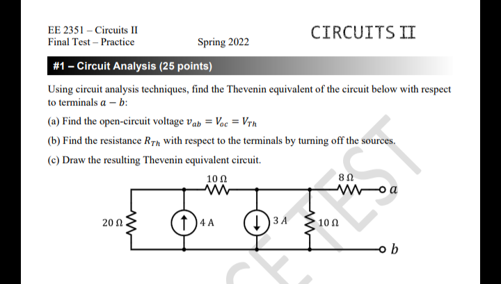 Solved EE 2351 - Circuits II CIRCUITS II Final Test - | Chegg.com