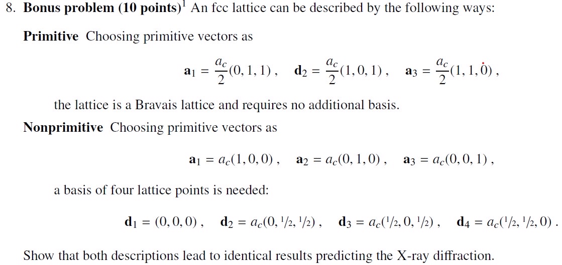 Solved Bonus problem ( 10 ﻿points) ?1 ﻿An fcc lattice can be | Chegg.com