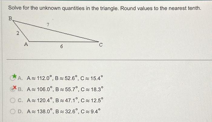 Solved Solve for the unknown quantities in the triangle. | Chegg.com