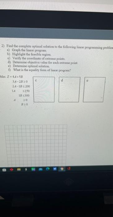 Solved 2) Fitid the complete optimal solution to the | Chegg.com