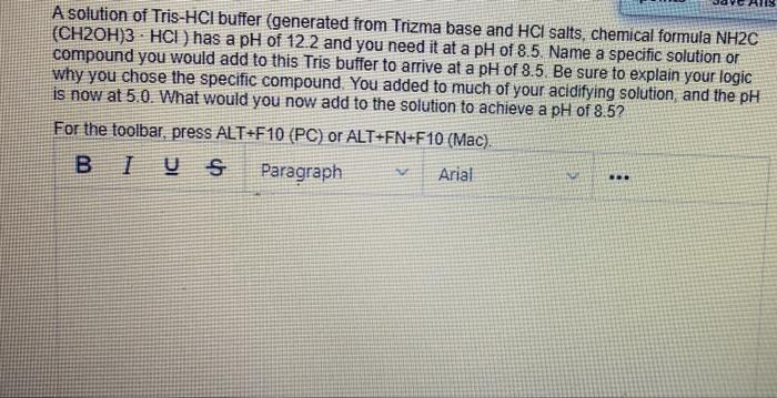 Solved A solution of Tris-HCI buffer (generated from Trizma | Chegg.com