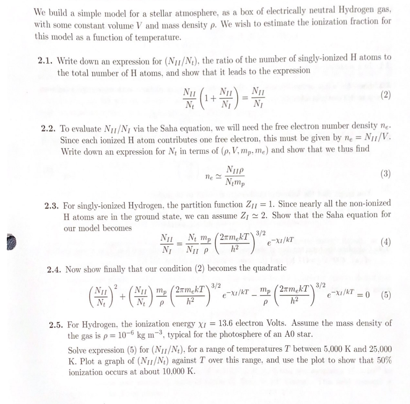 Solved We build a simple model for a stellar atmosphere, as | Chegg.com