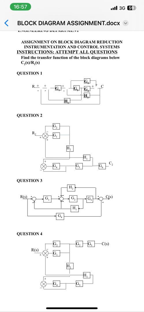 ASSIGNMENT ON BLOCK DIAGRAM REDUCTIONINSTRUMENTATION | Chegg.com