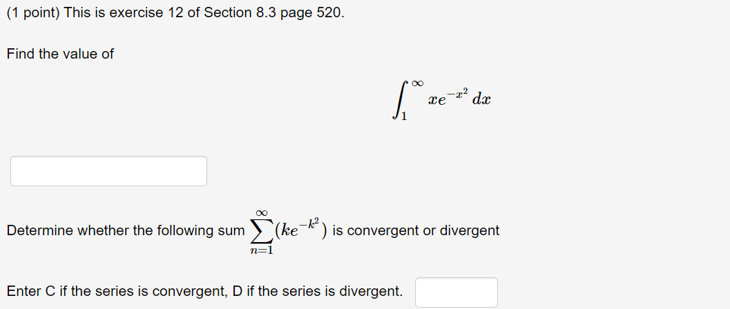 Solved (1 ﻿point) ﻿This is exercise 12 ﻿of Section 8.3 ﻿page | Chegg.com