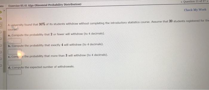 Solved Question 11 of 17 Exercise 05.41 Algo (Binomial | Chegg.com