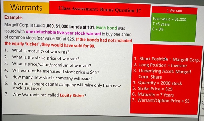 Solved Warrants Class Assessment: Bonus Question 17 1 | Chegg.com
