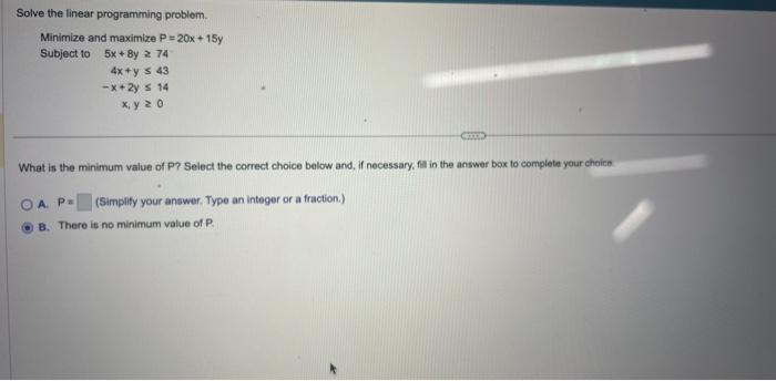 Solved Solve the linear programming problem. Minimize and | Chegg.com