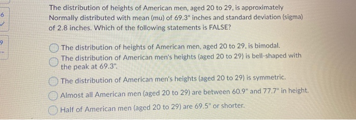 Solved The distribution of heights of American men, aged 20 | Chegg.com