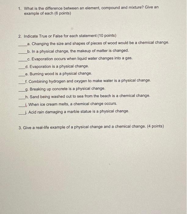 Solved 1. What is the difference between an element, | Chegg.com