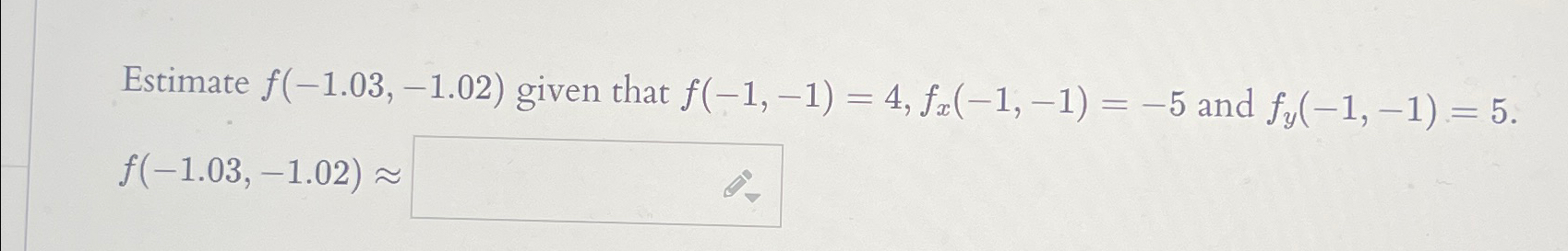 Solved Estimate f(-1.03,-1.02) ﻿given that | Chegg.com