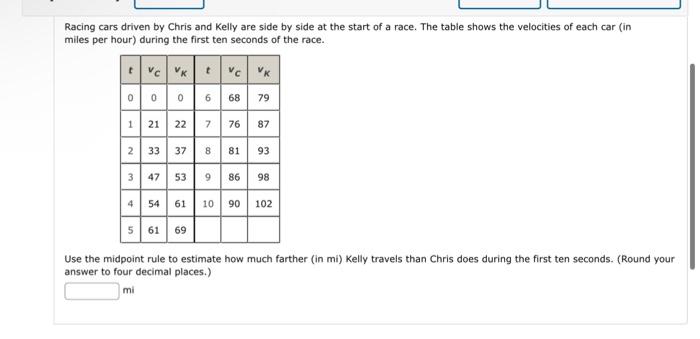 Solved Racing cars driven by Chris and Kelly are side by | Chegg.com