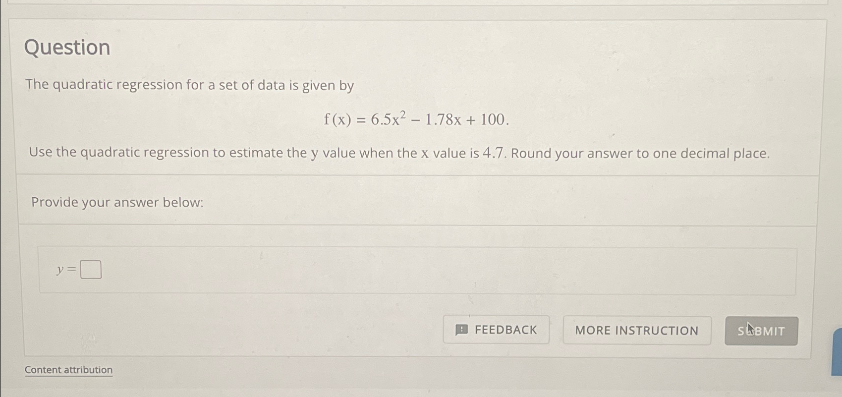 Solved QuestionThe quadratic regression for a set of data is | Chegg.com
