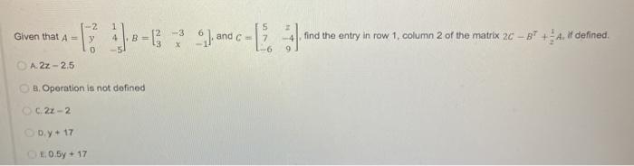 Solved Given that , , and , find the entry in row 1, column | Chegg.com
