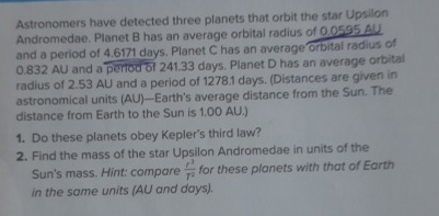 Solved Astronomers have detected three planets that orbit | Chegg.com