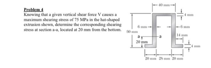 Solved Problem 4 Knowing that a given vertical shear force V | Chegg.com