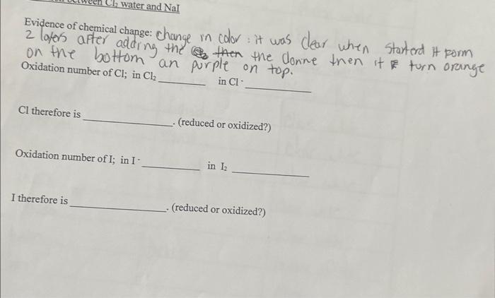 Solved Evidence of chemical change: change in color: it was | Chegg.com