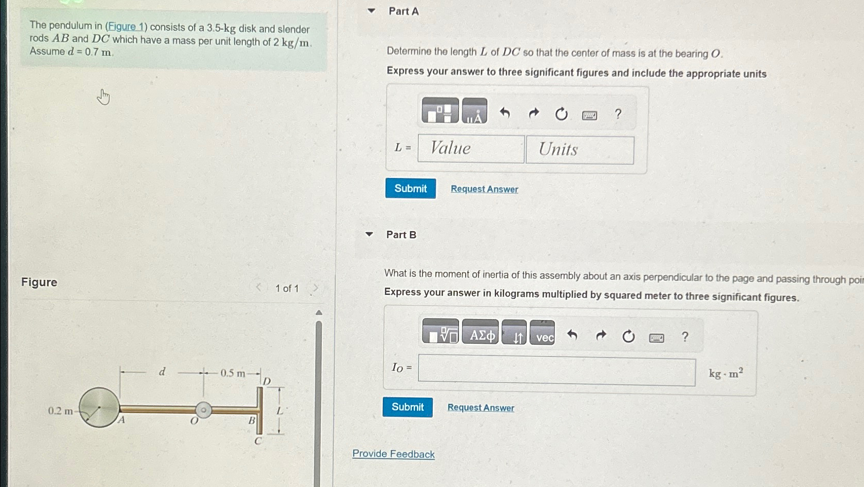 Solved The pendulum in (Figure 1) ﻿consists of a 3.5kg ﻿disk | Chegg.com