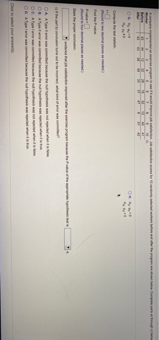 Solved A company implemented an exercise program to set it | Chegg.com