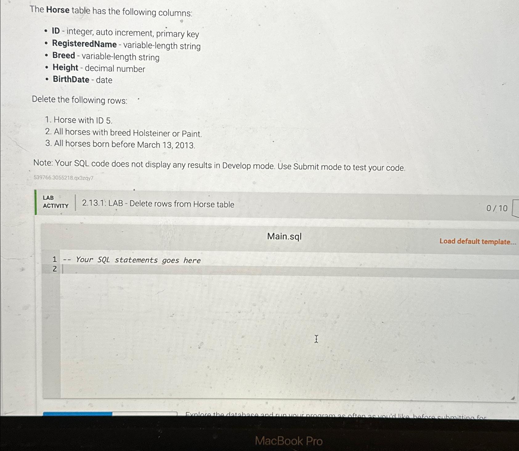 Solved The Horse table has the following columns:ID - | Chegg.com