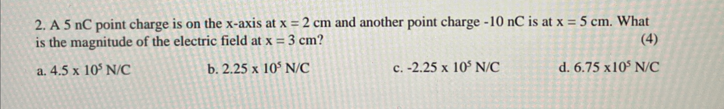 Solved A 5nC ﻿point charge is on the x-axis at x=2cm ﻿and | Chegg.com