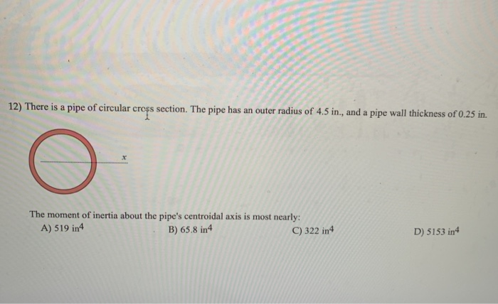 Solved 12) There is a pipe of circular cross section. The | Chegg.com
