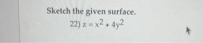 Solved Sketch the given surface. 22) z=x2+4y2 | Chegg.com